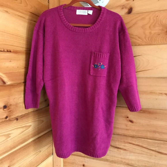 American Vintage | Sweaters | Vintage Bright Pastel Pink Floral Detail ...